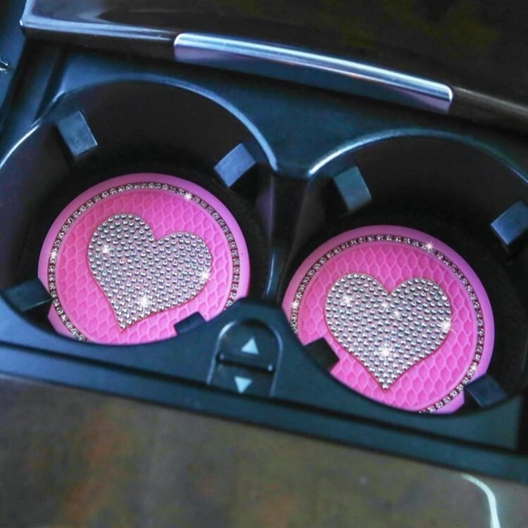 Accessories | Pink Heart Rhinestone Car Coaster Set | Poshmark